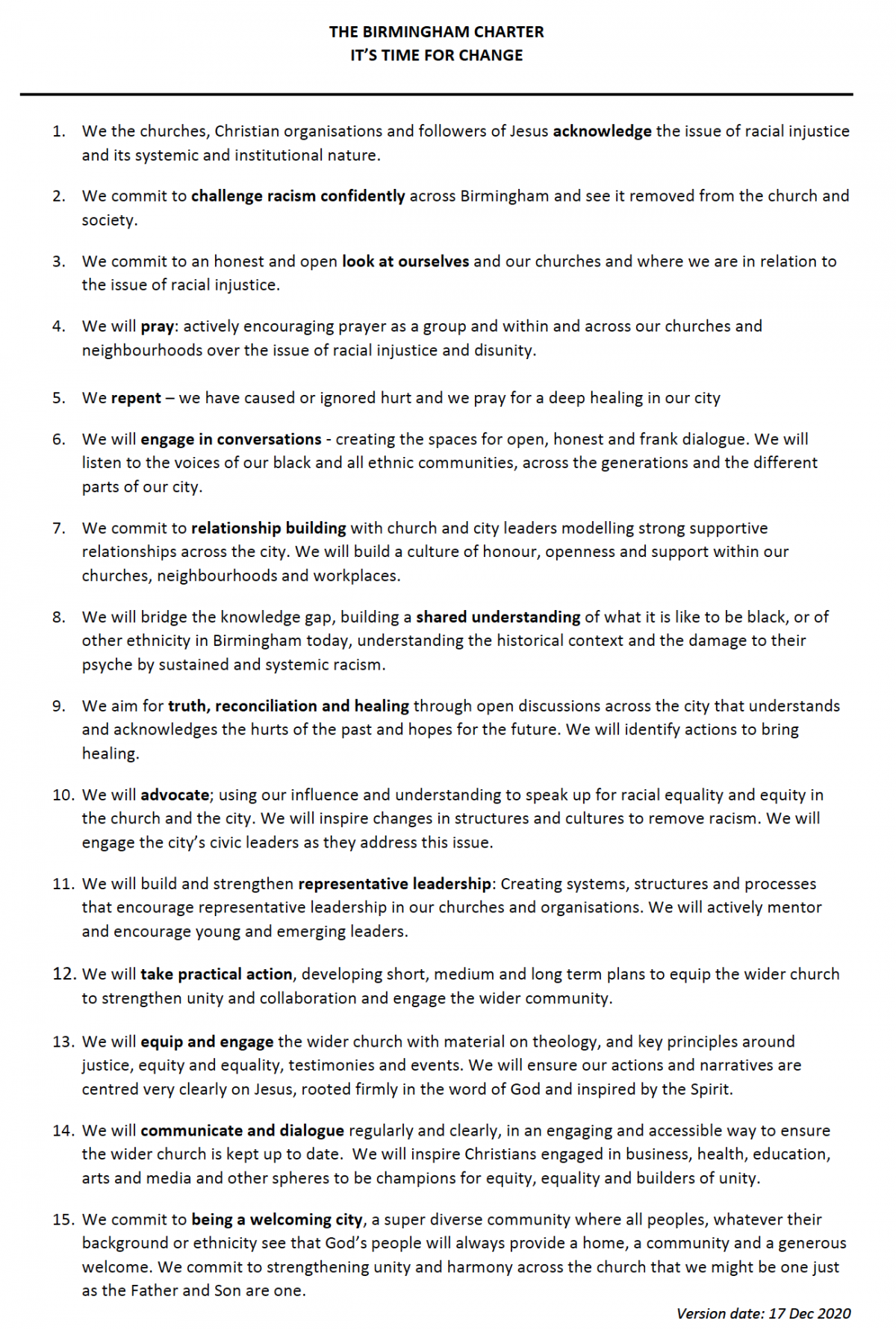 Launch of the ‘Time4Change’ Birmingham Charter | Birmingham Churches ...